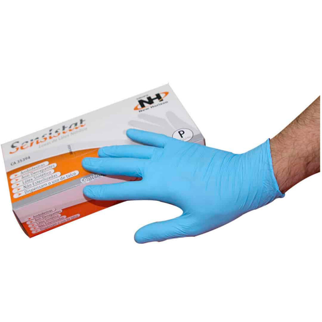 Sensistat Luva de Latex Nitrilico Cor Azul Tamanho P, M e G.- 50 Pares ...