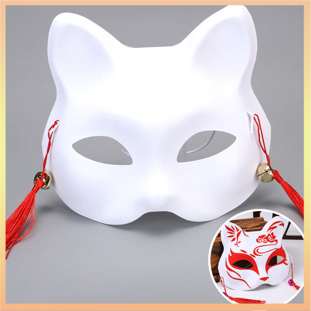 Máscara De 1 Peça De Rosto De Gato Branca Matte Fox DIY Blank PVC Half ...