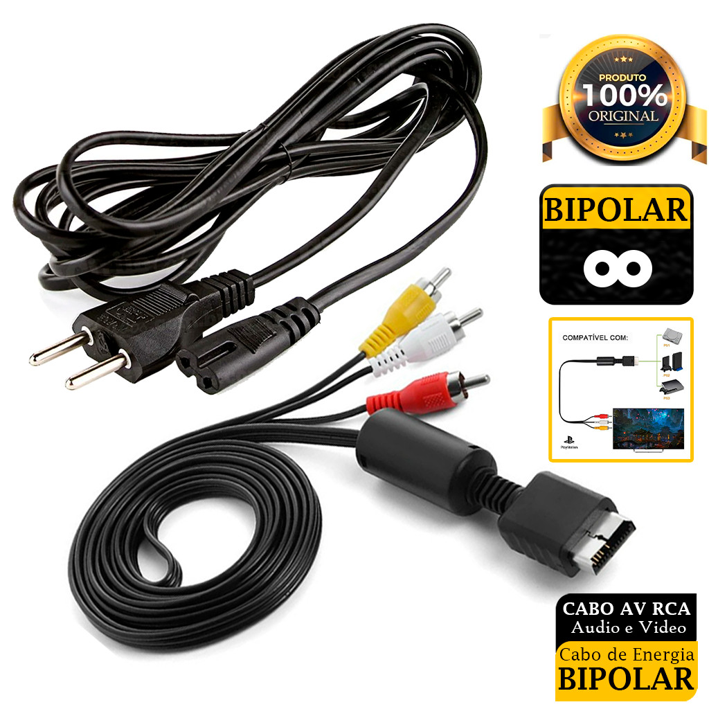 Cabo Av Audio E Video Rca Premium + Cabo de Energia Para Playstation 1 ... Cabo Av Audio E Video Rca Premium + Cabo de Energia Para Playstation 1 ...