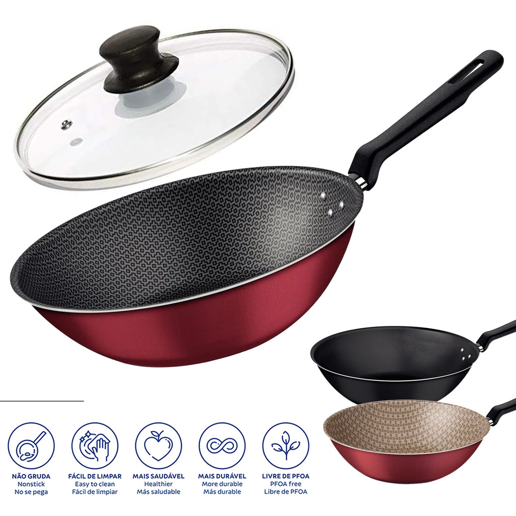 Frigideira Tramontina Antiaderente WOK Funda 28 Cm 3,6 L Loreto Grande Tampa De Vidro Opcional ...