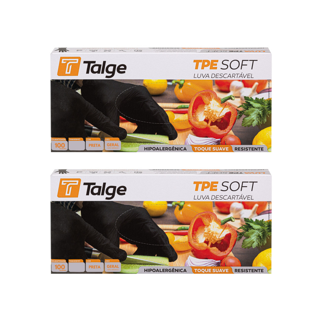 Talge Preta Luva Descartável Tpe Soft 100 Uni Kit com 2 Uni | Shopee Brasil
