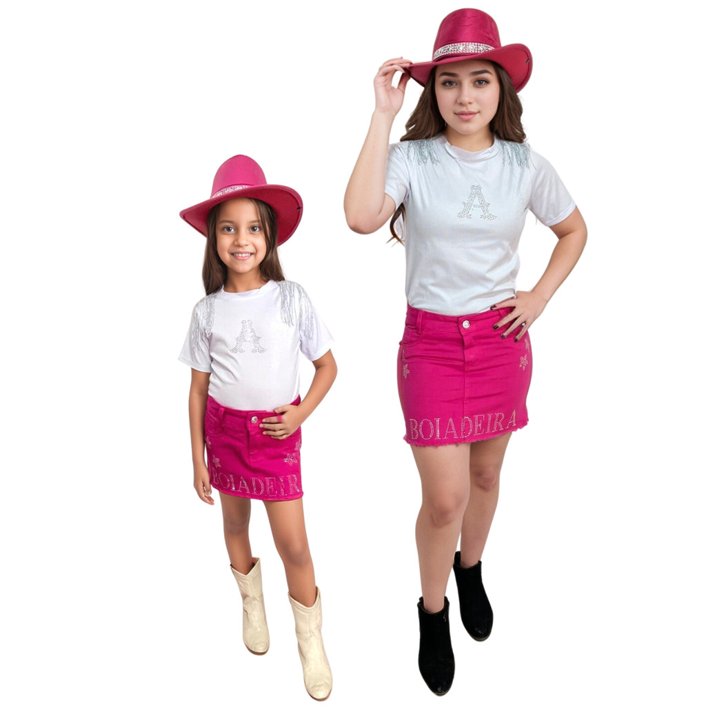Conjunto Infantil e Juvenil Boiadeira Ana Castela Saia Brilhos Blusa ...