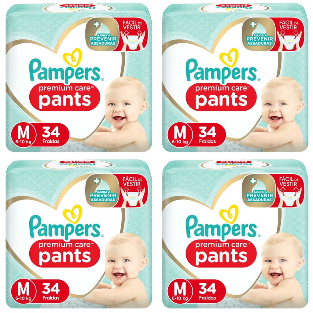 Kit 4 Fraldas Pampers Pants Premium Care M com 34 Unidades cada ...