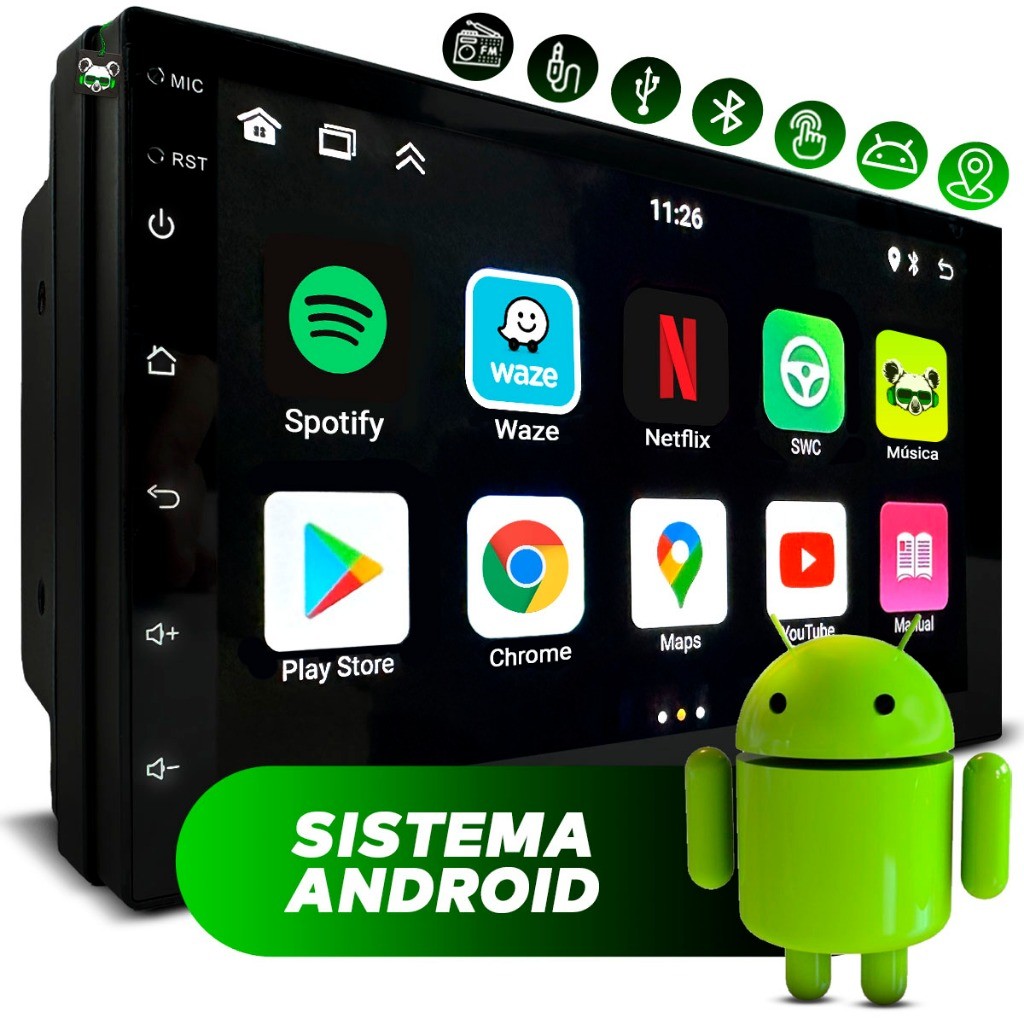 Central Multimidia Android 7 Pol 2 Din Espelhamento USB Bluetooth GPS Integrado | Shopee Brasil