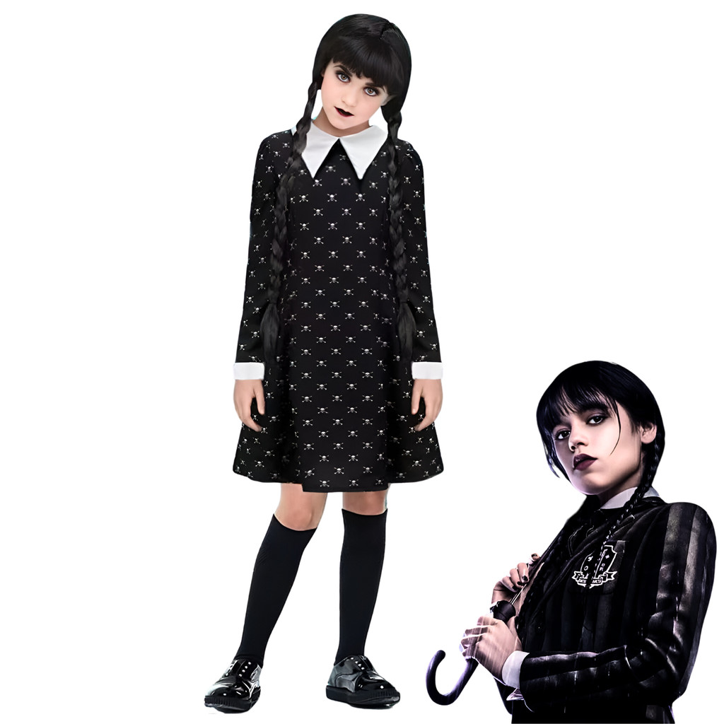 Fantasia Wandinha Cosplay Infantil - WDF / Tamanho P, M e G / Halloween ...