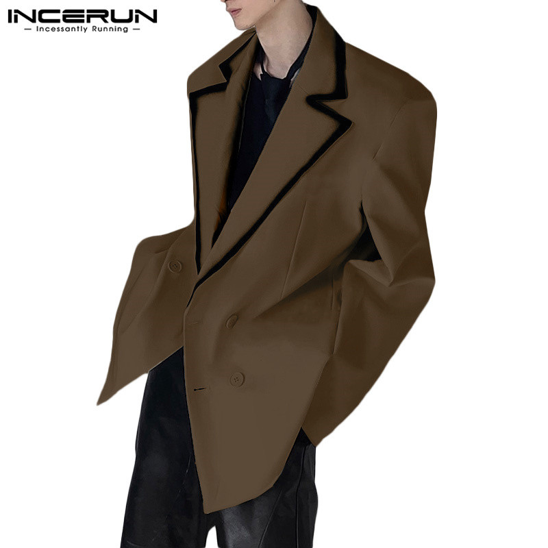 INCERUN Blazer Masculino Coreano Com Gola Virada Para Baixo E Manga ...