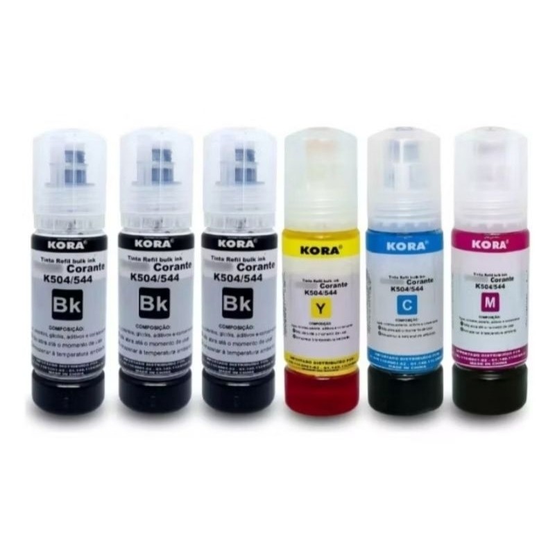 Kit 6 Refil Tinta Para Epson T544 L1110 L5190 L3150 L3110 L3210 L3250 Original Kora. 100% ...