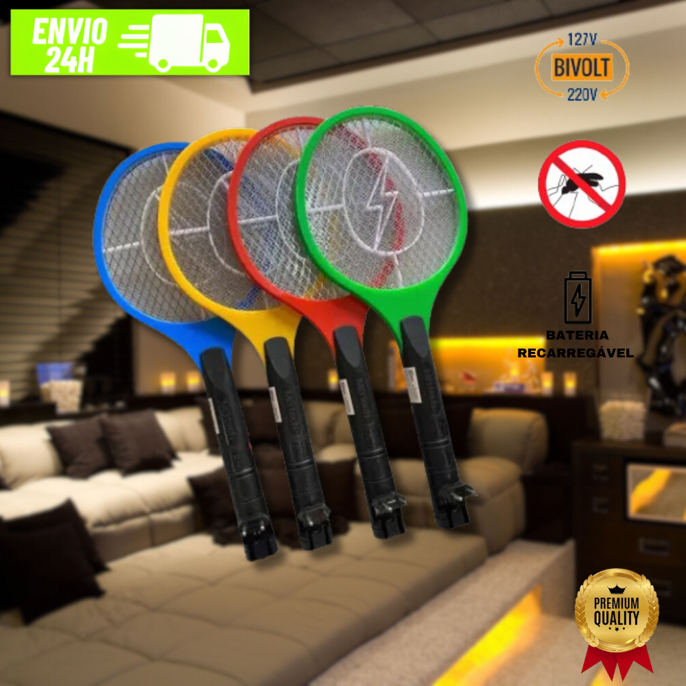 Raquete Elétrica Mata Mosquito Dengue Insetos Recarregável Mosca ...