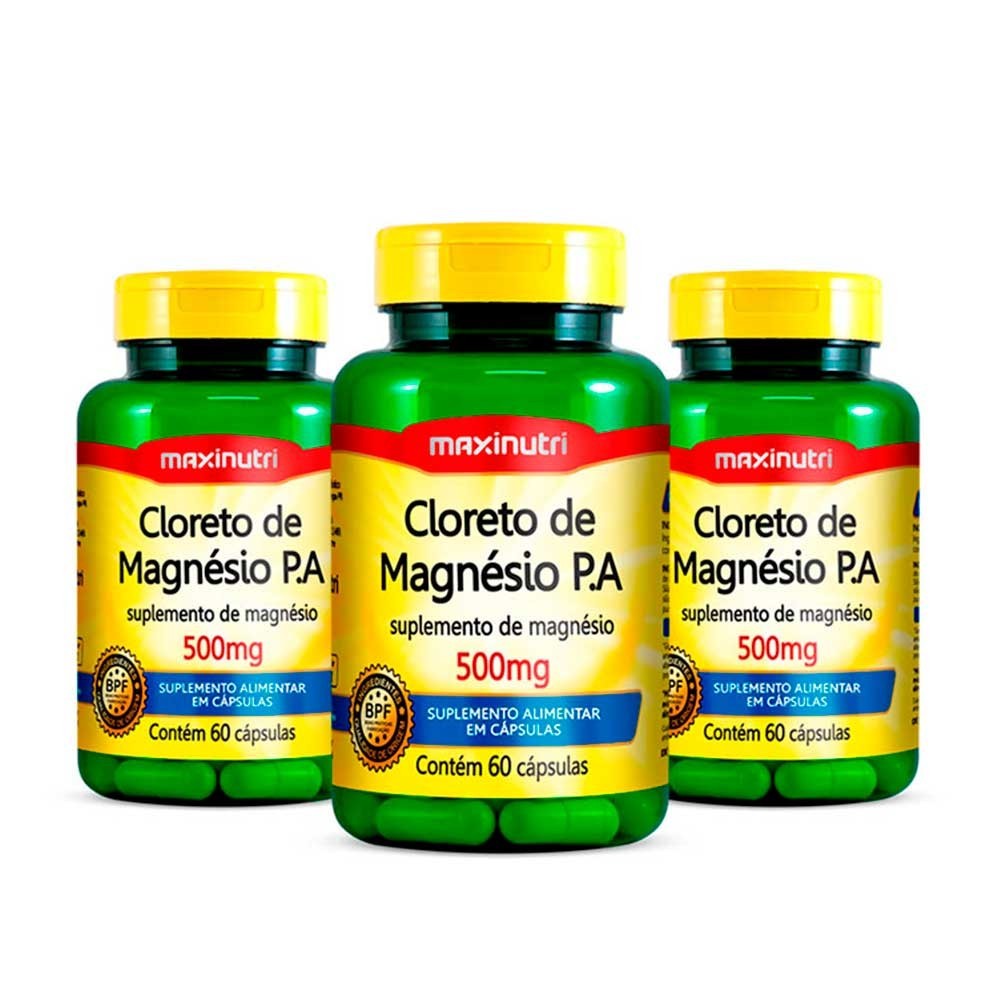 Kit 03 Cloreto de Magnésio P A Maxinutri 500mg 60 Cápsulas | Shopee Brasil