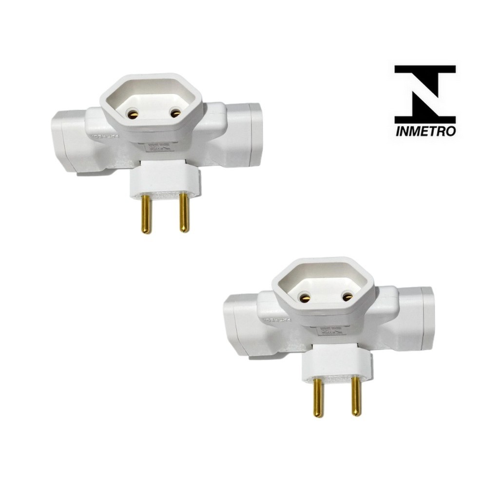 Kit 2 Multiplicador De Tomada Benjamin 2 pino 3 Saídas Articulado Selo ...