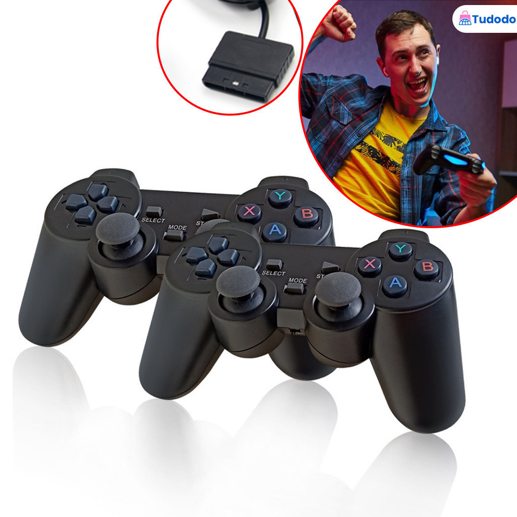 Kit 2 Controles Ps2 Joystick Com Fio Ergonômico Plug And Play | Shopee ...
