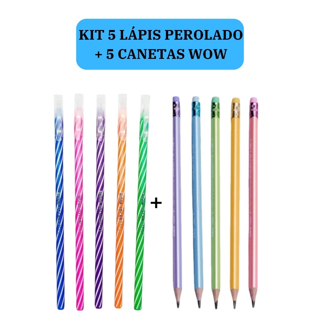 Kit 5 Lápis de Escrever HB Perolado com Borracha Escolar Leo&Leo + 5 ...