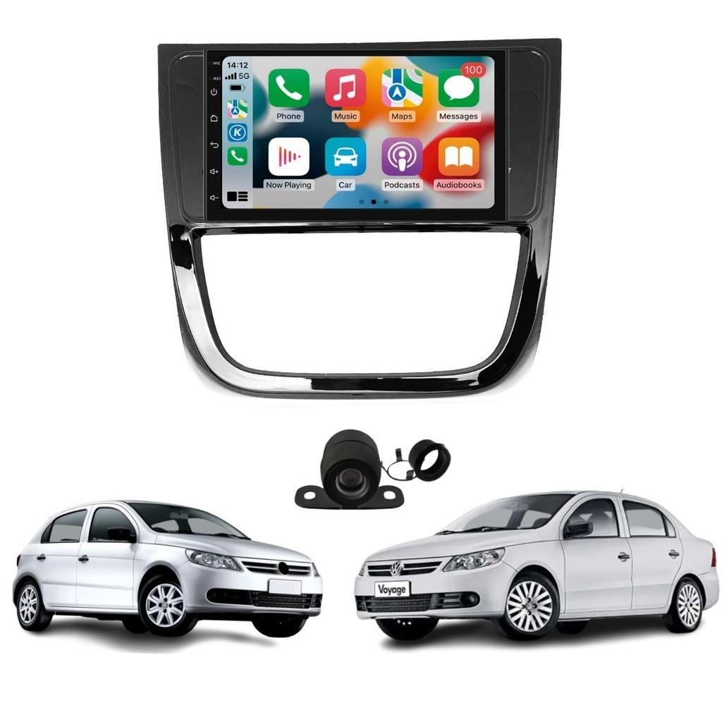 Central Multimidia 2 din MP5 Android Espelha Carplay Bluetooth GPS Câmera Ré Gol Voyage Saveiro ...