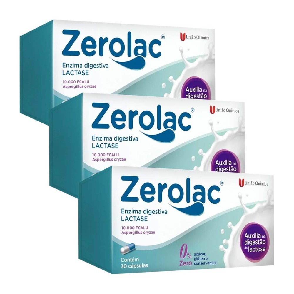 Kit 3 Zerolac Enzima Lactase 10.000 30 Caps Original Zero Açúcar ...