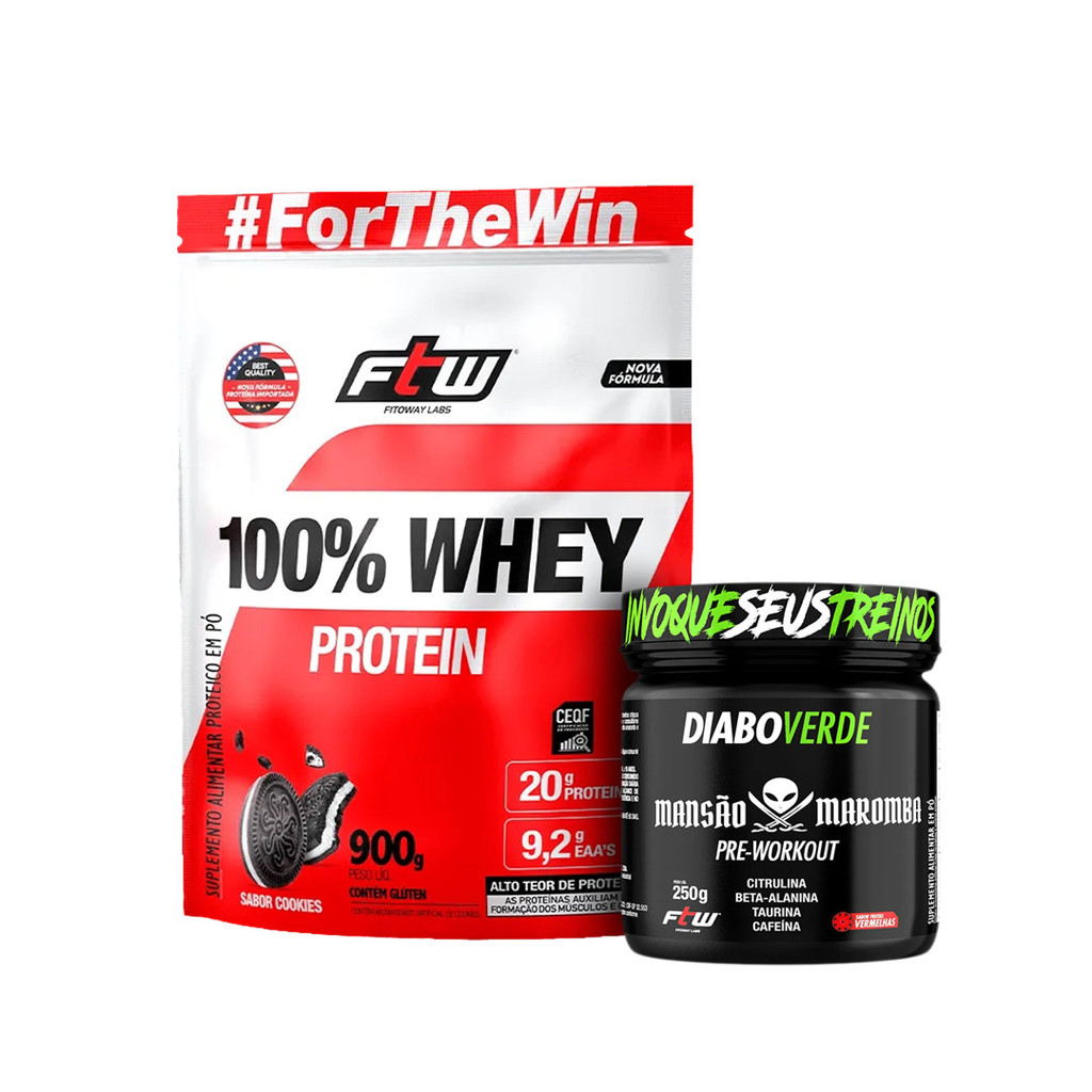 KIT INICIANTE - 100% WHEY PROTEIN 900G + PRÉ TREINO DIABO VERDE 300G | Shopee Brasil