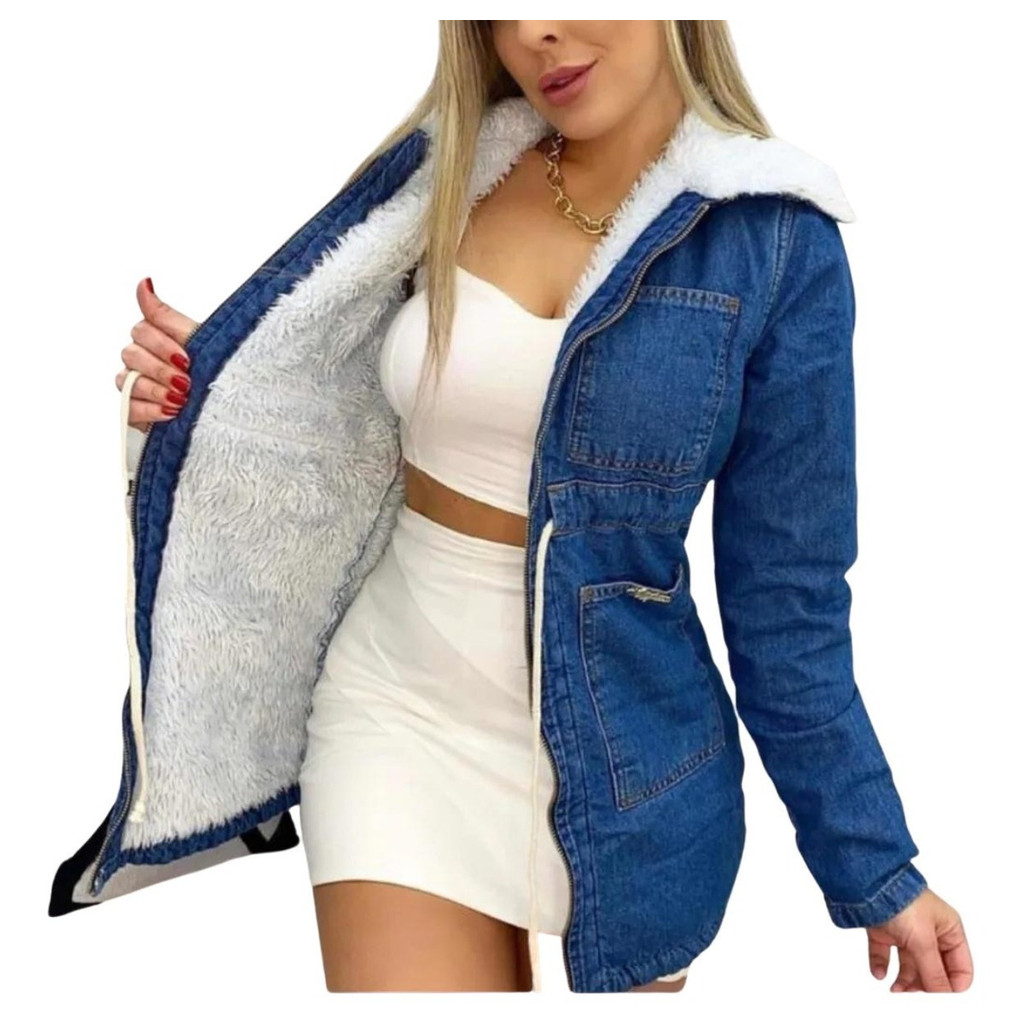 Jaqueta Parka Jeans Max Feminina Forrada Moda Inverno | Shopee Brasil