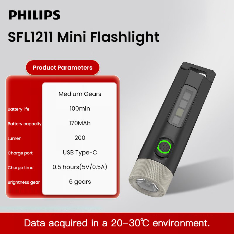 Philips SFL1211 EDC Lanterna LED Recarregável Mini Chaveiro Lanternas ...