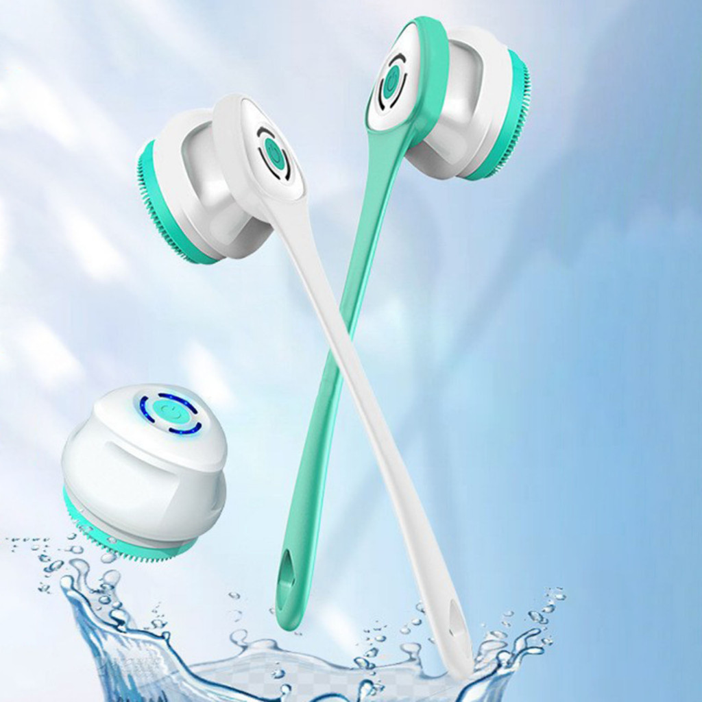 Electric Shower Brush Dual Long Handle Body Exfoliating Massager with 6 ...