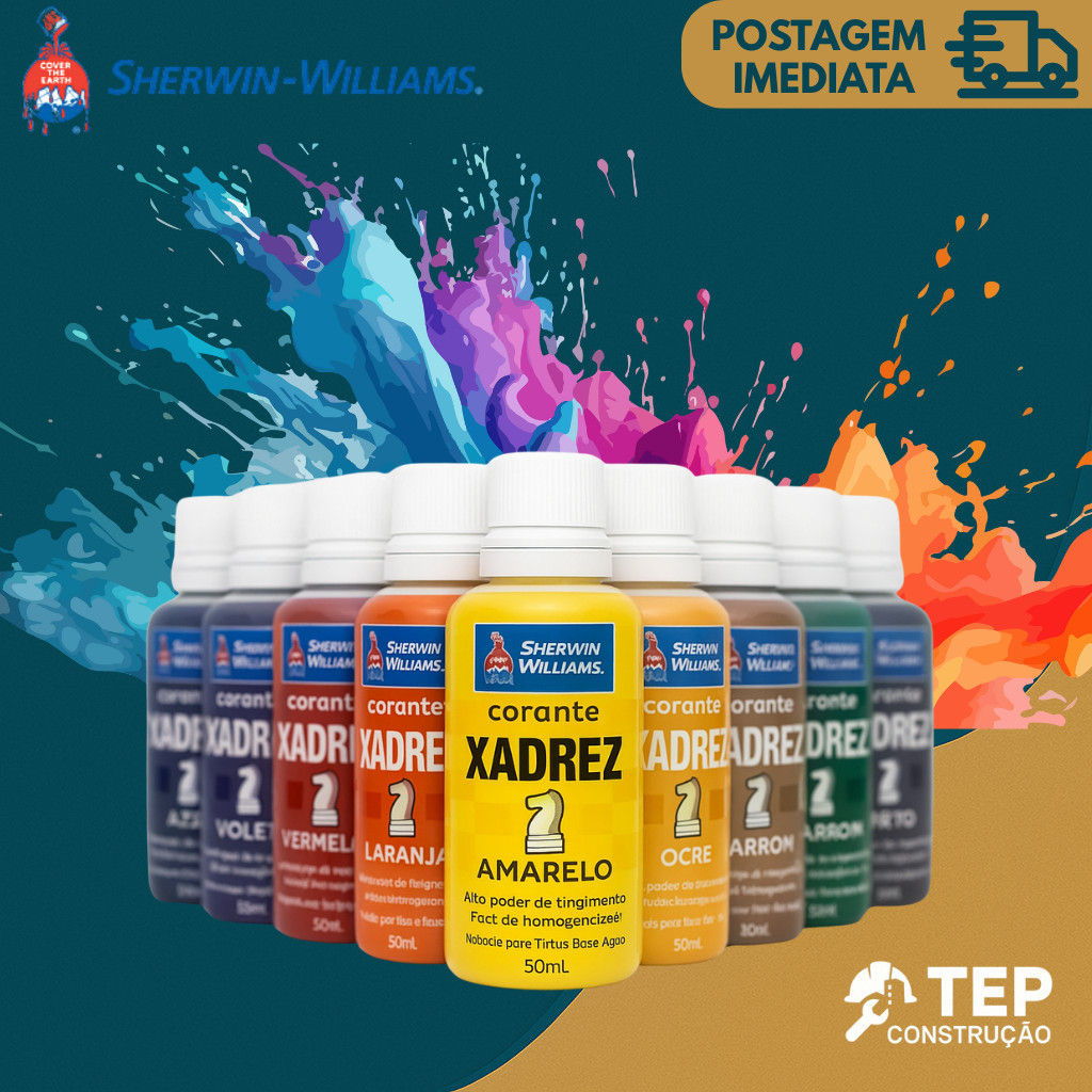 Corante Xadrez Pigmento Liqúido para Tinta e Massa / Cores Parede / Bisnaga 50ml - SHERWIN ...