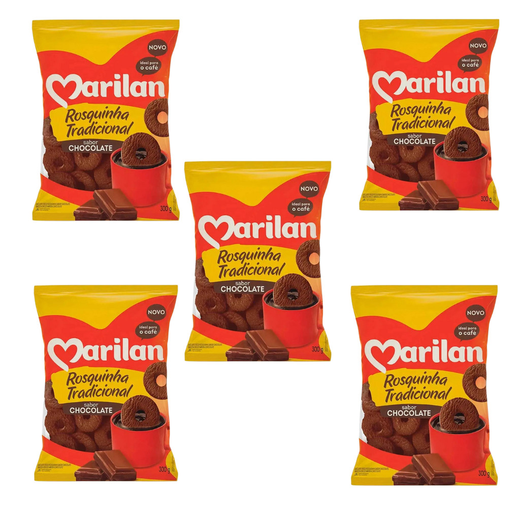 Kit 5 Biscoito Rosquinha Chocolate Marilan 300g | Shopee Brasil