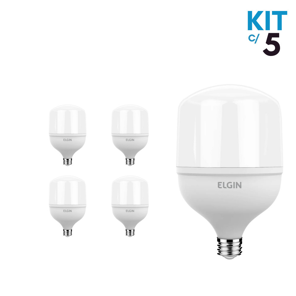 Kit com 5 Lâmpadas Bulbo Led 30W Bivolt 6500K Branco Frio Elgin | Shopee Brasil