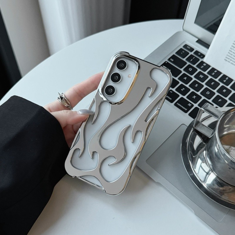 Luxo Ultra Thin Plating Flame Pattern Oco Heat Dissipation Phone Case para Samsung S24 S23 S22 ...