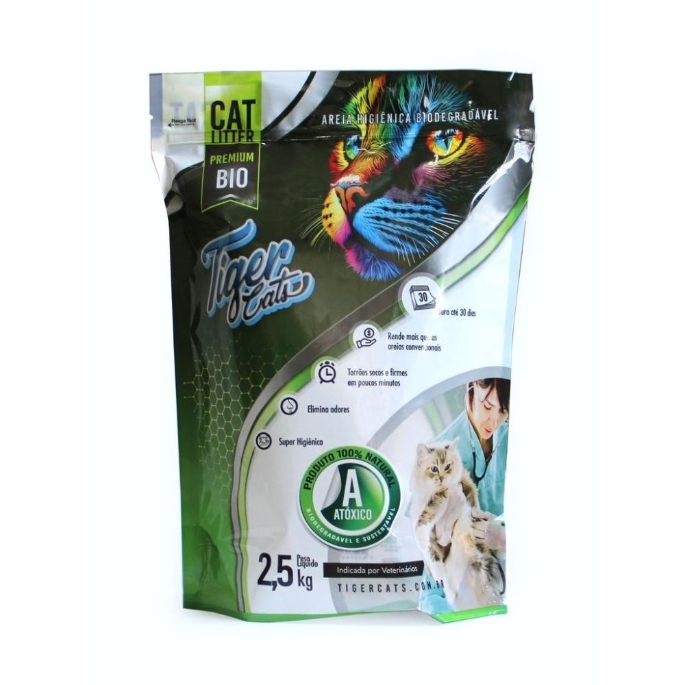 Areia Higiênica Biodegradável Milho Mandioca Minério Cat Litter Premium Bio 2,5 Kg - Tiger Cats ...
