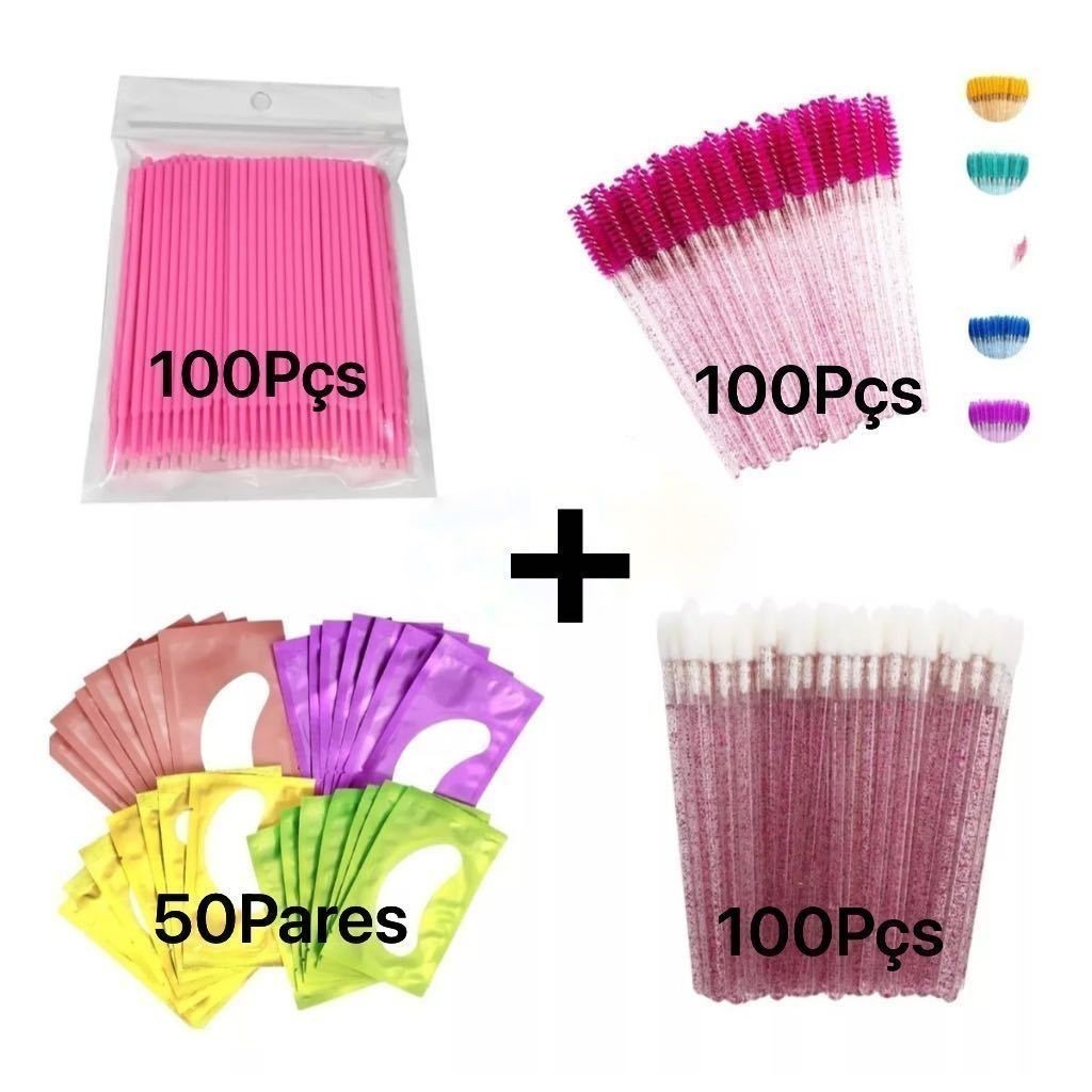 Kit - 100 Escovinhas + 100 Microbrush + 100 Aplicador +KIT 100 Pares de Gel Pads de Batom ...
