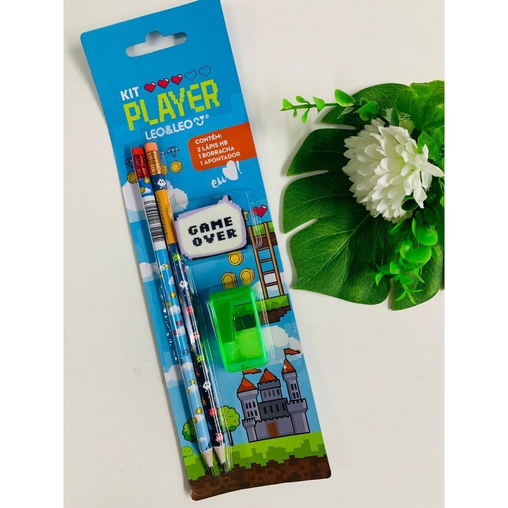 Kit Com 2 Lápis HB 1 Borracha E 1 Apontador Gamer Over Multiuso 72183 ...