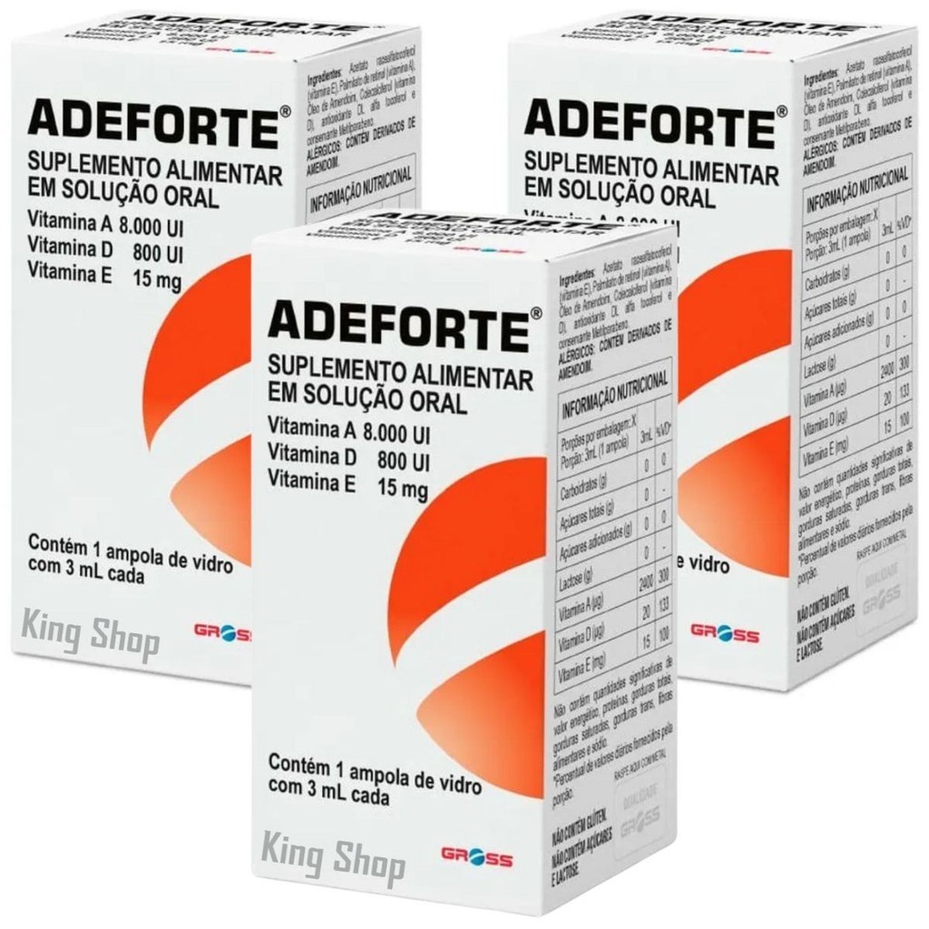 Adeforte Suplemento Alimentar Vitaminas Whey 3 Ampolas 3ml | Shopee Brasil