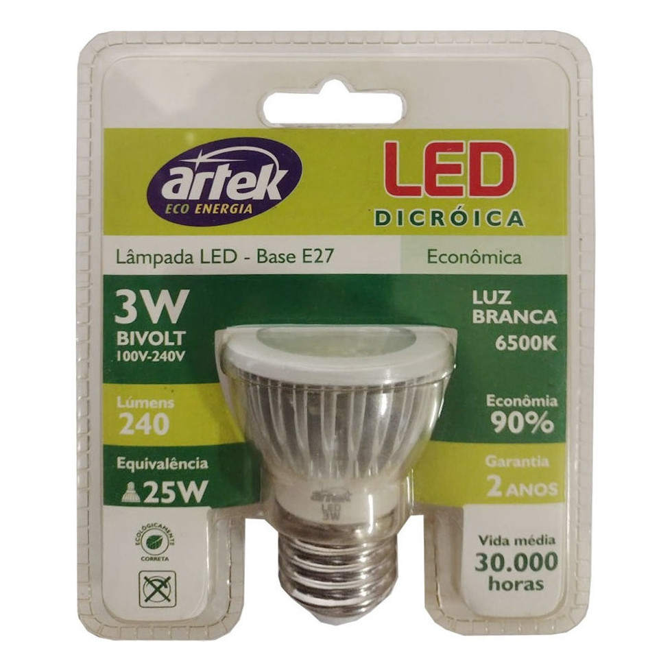 Kit 10 Lâmpadas Led 3w Bivolt Dicróica Branca 25w 6500k E27 Cor Da Luz ...