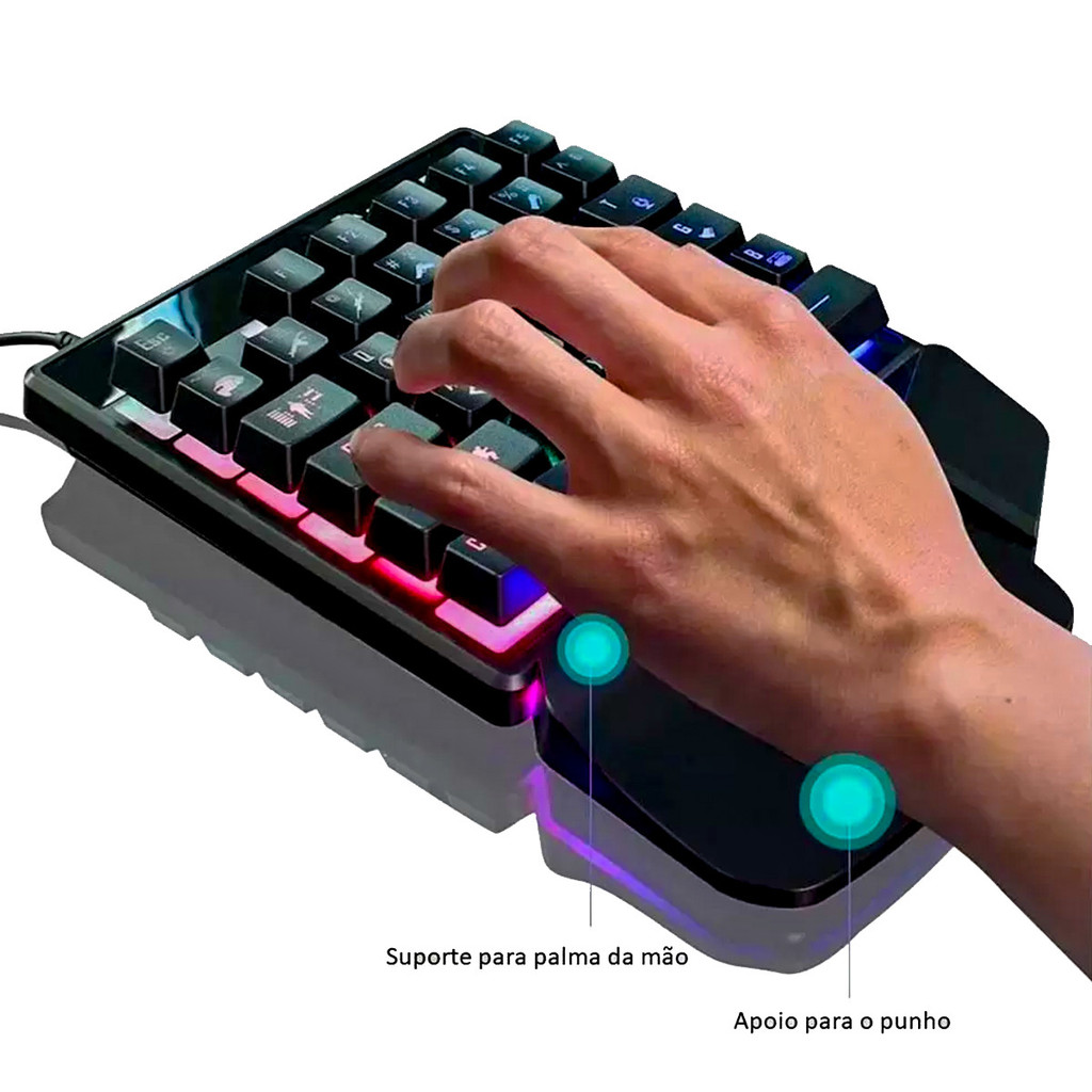 Teclado Uma Mão Led RGB MBTech GB54449 | Shopee Brasil