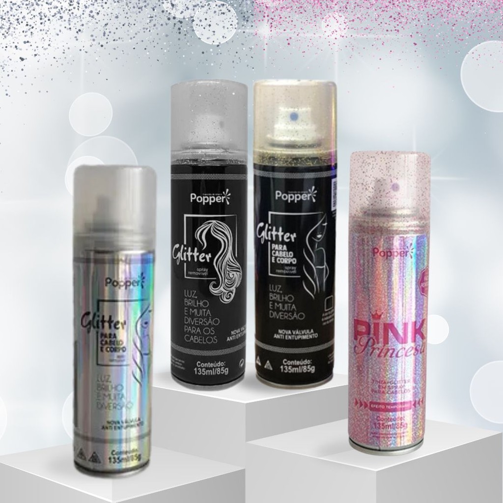 Spray Glitter Popper Para Cabelo, Roupa e Corpo 135ml - Escolha a Cor ...