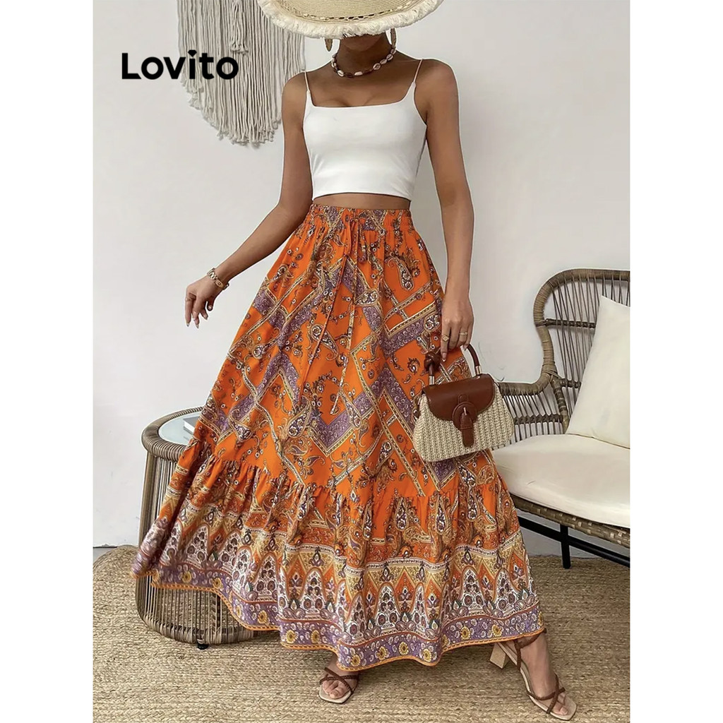 Lovito Saias Boho Tropical com babados para mulheres LNL74449 | Shopee ...
