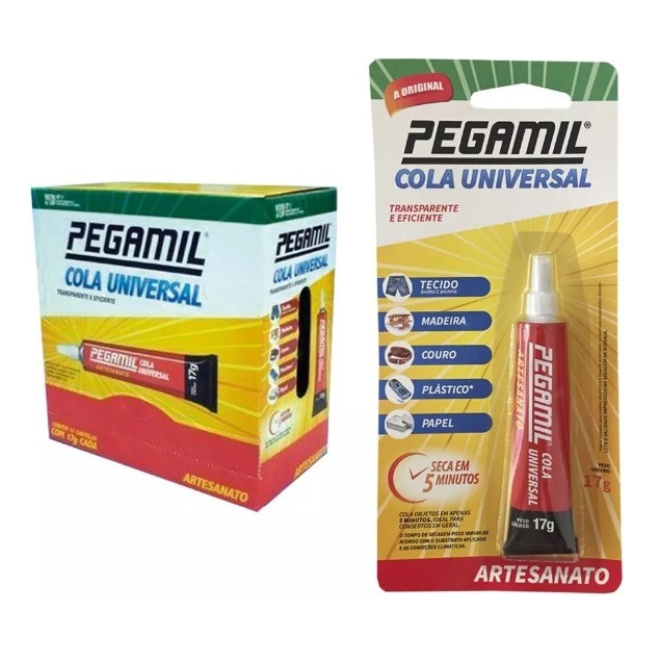 Cola de tecido Pegamil 17g Caixa 12 Unidades Artesanato | Shopee Brasil