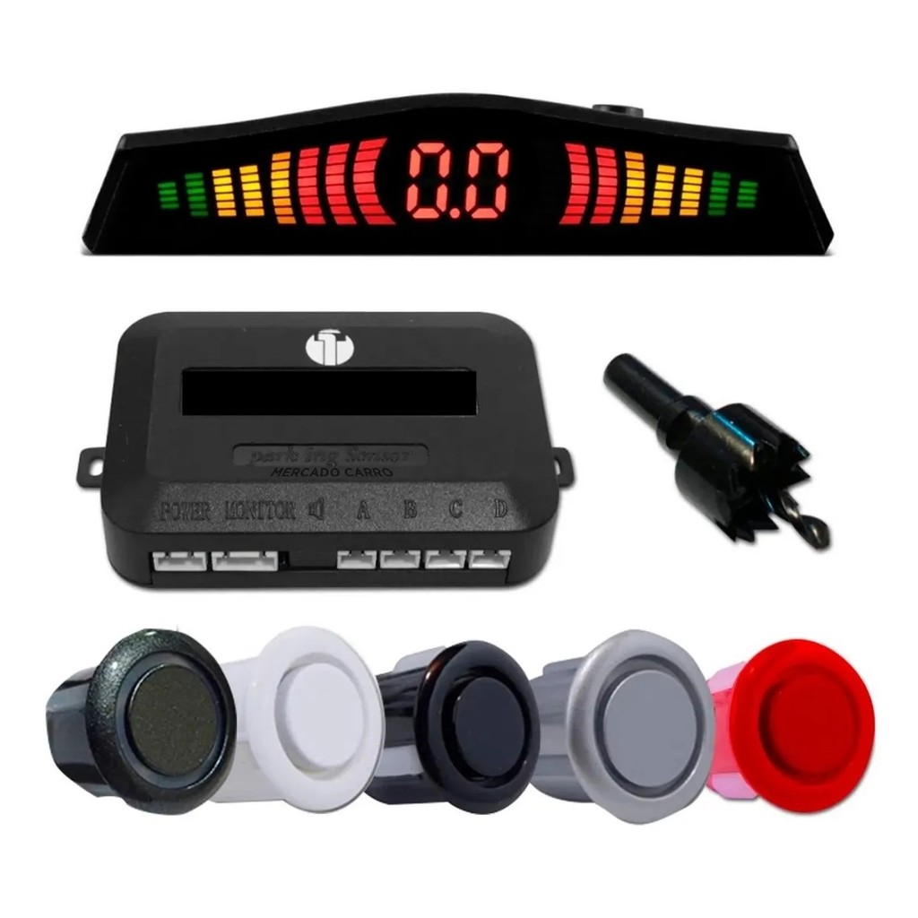 Sensor de Ré Estacionamento 4 Pontos Display Colorido 18mm Kit Para ...