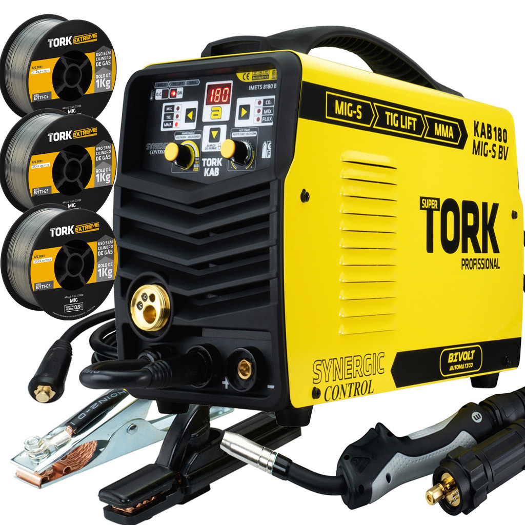 Inversor Solda MigMag Sinérgico Tig MMA 180A Bivolt 127/220V + 3 Arame de Solda 1KG Super Tork ...