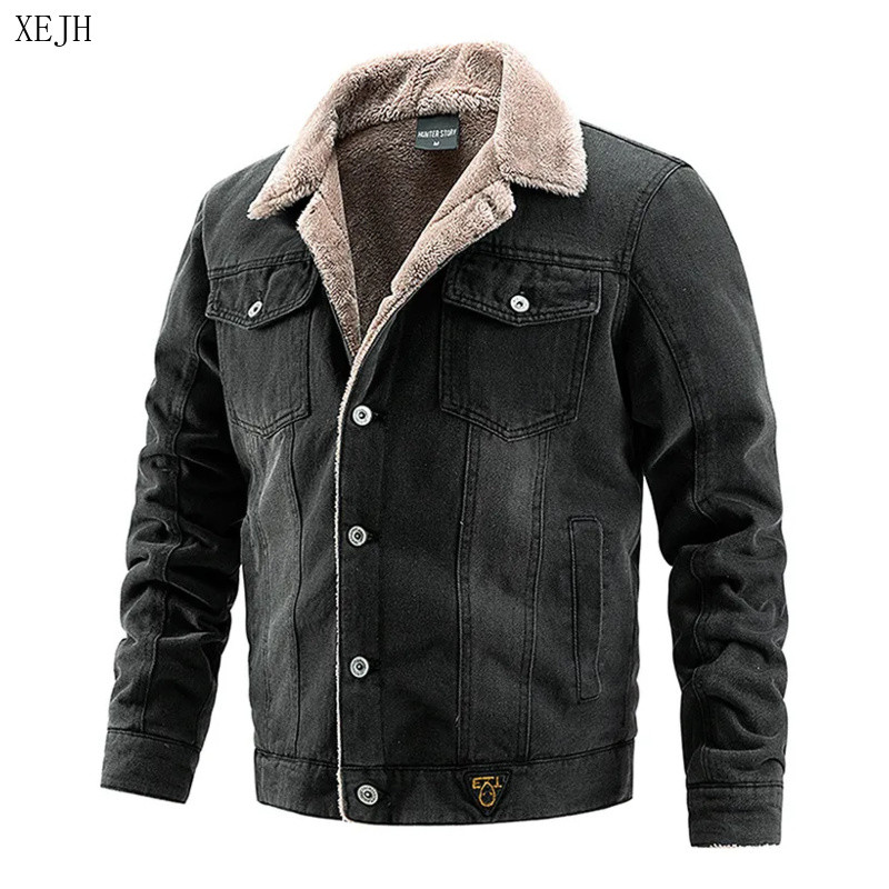 Jaqueta de Jeans com Forro de Fleece Masculina, Jaqueta Casual com ...