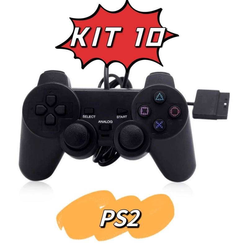 KIT 10 UNIDADES Controle ps2 com fio Cor Preto capo 1.5metro Atacado ...