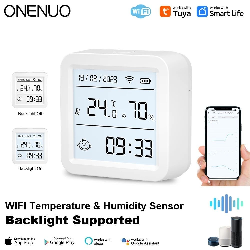 Tuya WIFI Sensor Inteligente de Umidade e Temperatura com Backlight e Suporte Alexa e Google ...