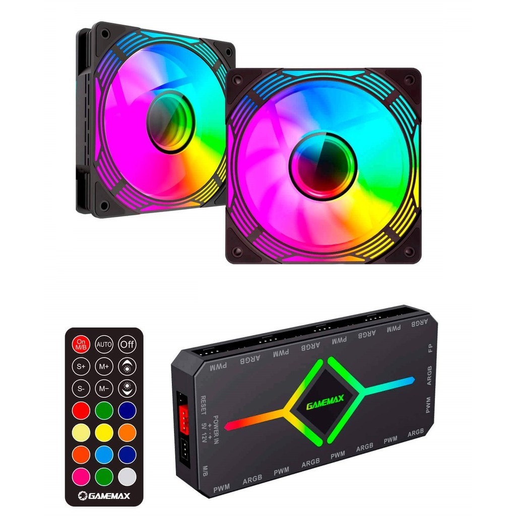 2 Fan Argb Aurora Black+controladora Gamemax | Shopee Brasil