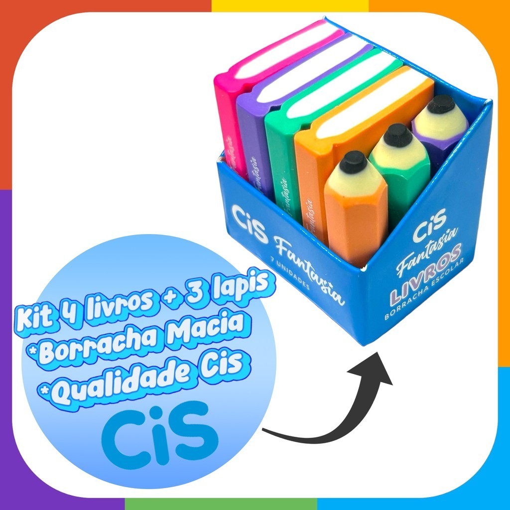 Borracha Cis Fantasia Livros e Lápis Kit 4 Livros + 3 Lapis - Borracha ...