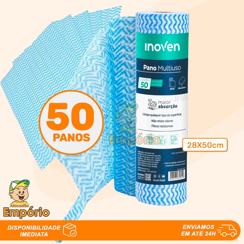 Pano Multiuso Limpeza Rolo com 50 Unidades 28x25MT Inoven Rolo 25m ...