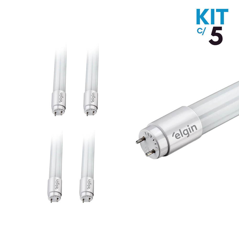 Kit com 5 Lâmpadas Tubular Tubo Led T8 60Cm 10W Bivolt 6500K Branco Frio Elgin | Shopee Brasil