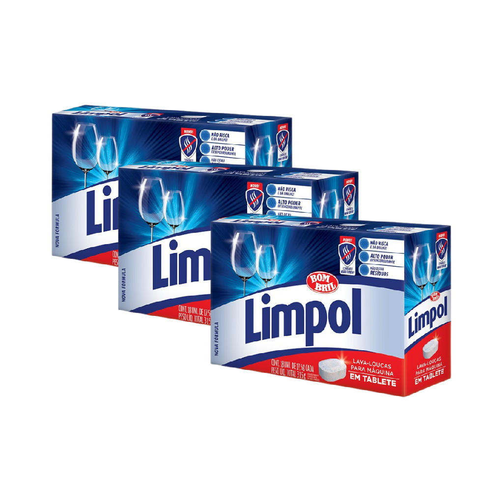 Kit 3 Detergente 18 Tablete Maquina Louca Limpol Bombril | Shopee Brasil