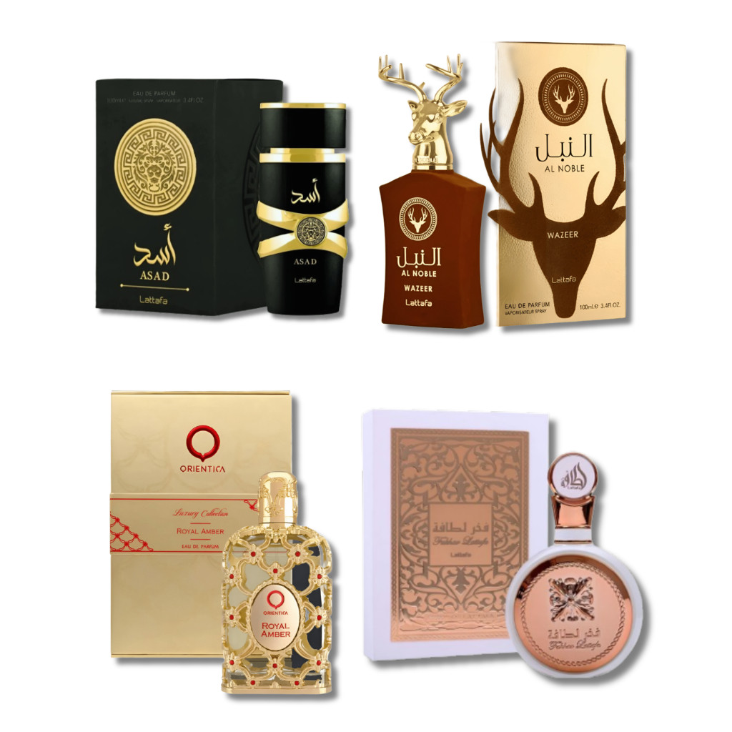 kit 4 Perfumes Árabes , ASAD + ROYAL AMBER + FAKHAR + AL NOBLE WAZEER ...