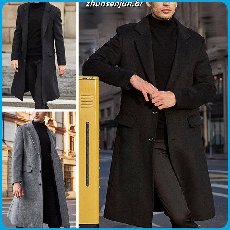 Casaco De Lapela Comprido Para Homens , Colarinho Com , Fecho Frontal De Dupla Face , Desgaste ...