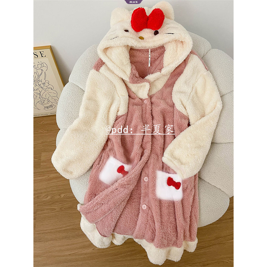 Sanrio Hello Kitty Cinnamoroll Robe Coral Veludo Acolchoado Pijama ...