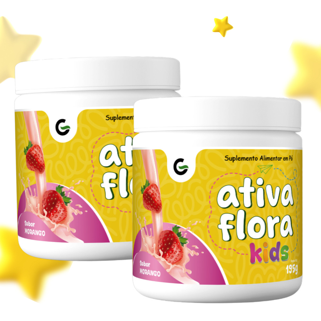 2x Suplemento Infantil de Fibras Ativa Flora Kids – Morango 195g ...