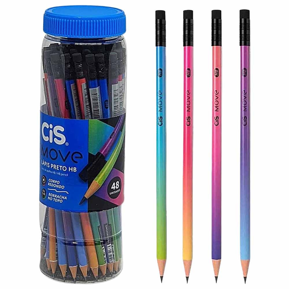 Lápis Preto HB com Borracha Move 520684 Pote 48 Unidades CIS | Shopee ...
